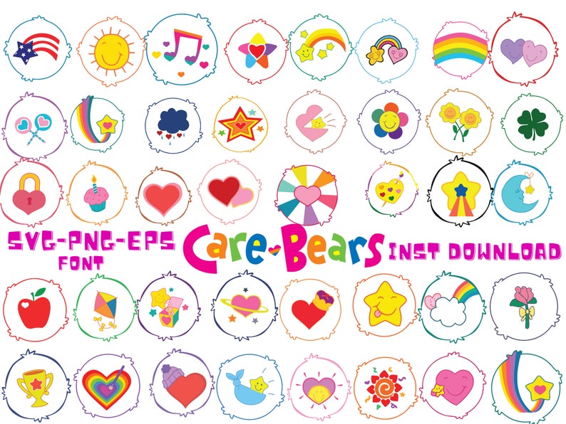 40 Care Bears Belly Badges Digital Files - Design Files - Cr | Inspire ...