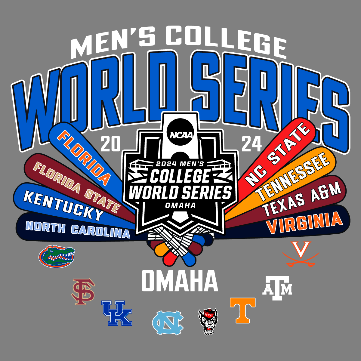 2024 Cross Bat Multi Team College World Series SVG - Inspire Uplift