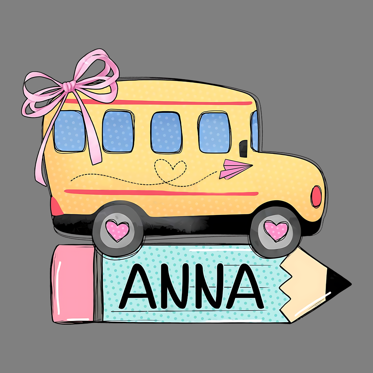 School Bus With Name And Bow Png Digital Download Files | Inspire Uplift