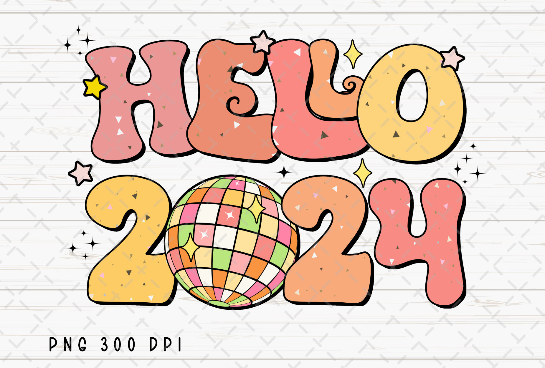 Retro Hello 2024 PNG File, Happy New Year 2024 Sublimation, | Inspire ...