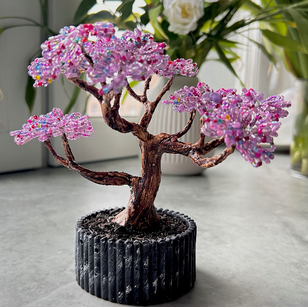 Handmade Bead Wire Bonsai Tree with Amethyst Stones - Inspire Uplift