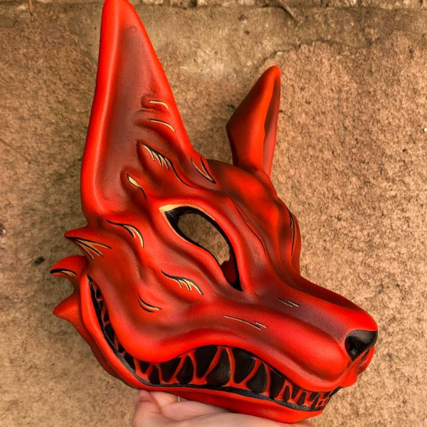 Red Kitsune mask Wearable, Fox mask, Japanese Kitsune mask C - Inspire ...