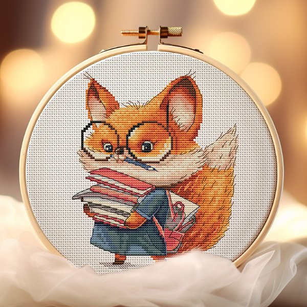 Fox with Books Cross-Stitch Pattern Clever Fox Student Embro - Inspire ...