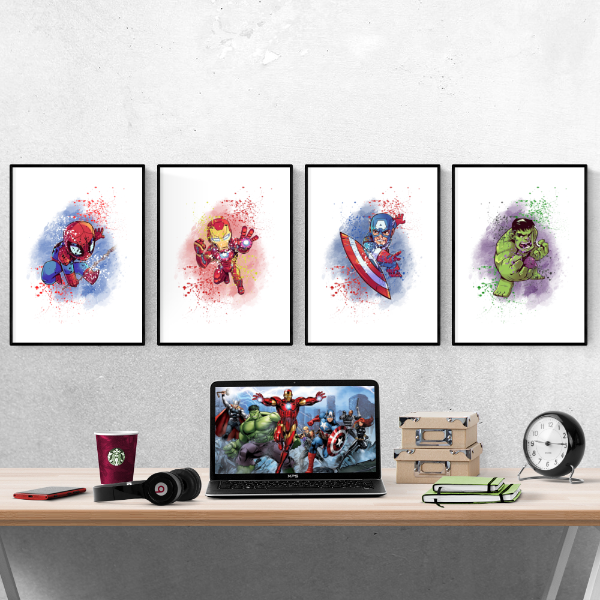 Marvel Avengers Watercolour Splash Set of 4 Prints | Inspire Uplift