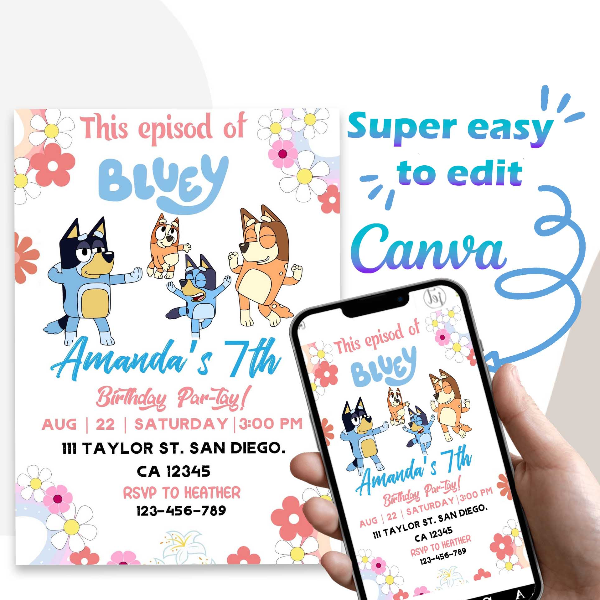 Bluey birthday invitation Editable Bluey and Bingo birthday | Inspire ...