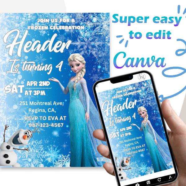 Frozen birthday invitation, Editable elsa birthday invitatio | Inspire ...