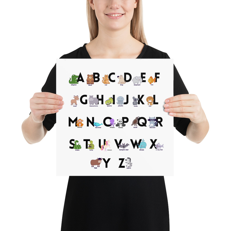 Alphabet Poster Print, Animal Educational Nursery Wall Art - Inspire Uplift