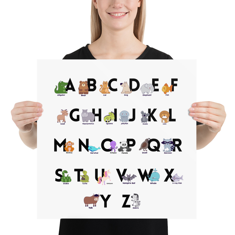 Alphabet Poster Print, Animal Educational Nursery Wall Art | Inspire Uplift