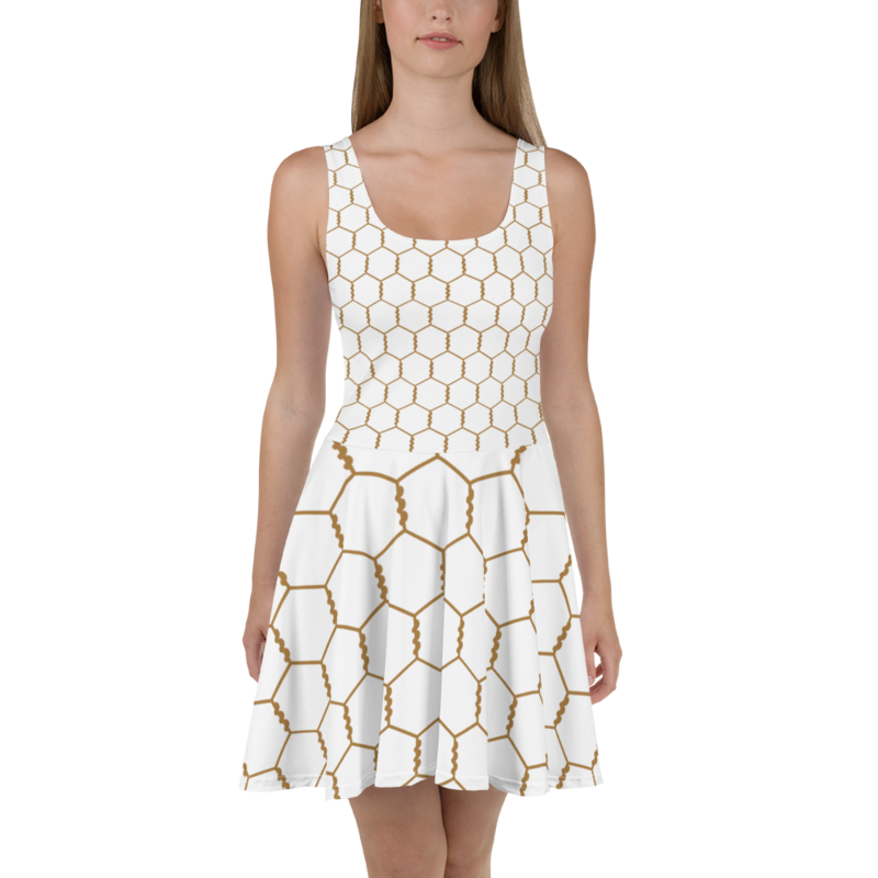 Golden Chicken Wire Pattern Skater Dress | Inspire Uplift