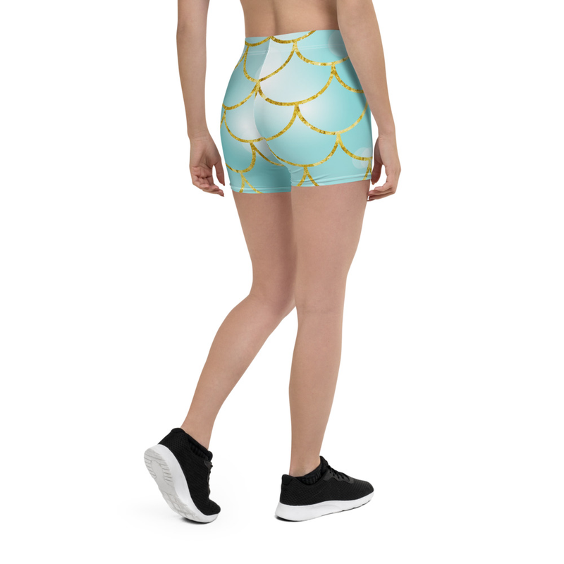 Mermaid Scales Aqua Teal & Gold Pattern Shorts | Inspire Uplift