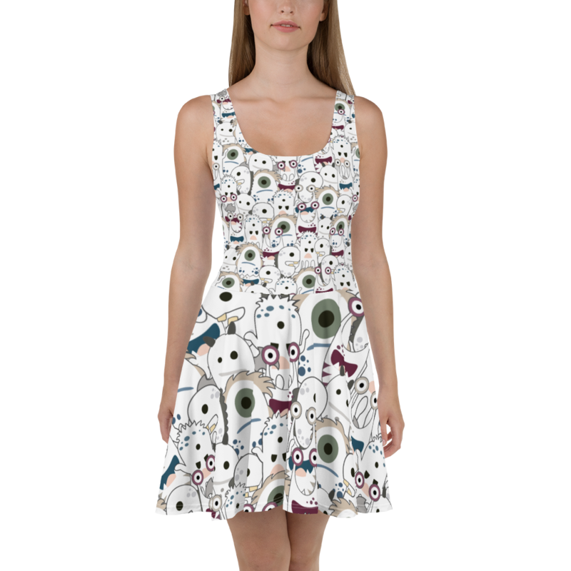 Cute Cartoon Monsters Seamless Pattern Skater Dress | Inspire Uplift