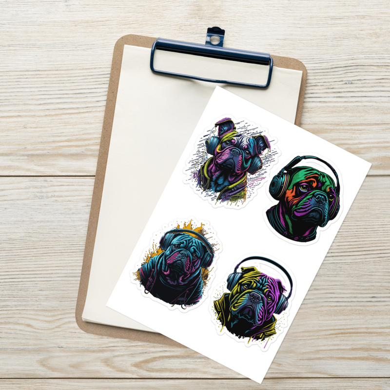 Pug Dog In Headphones Graffiti Vector Sticker sheet | Inspire Uplift