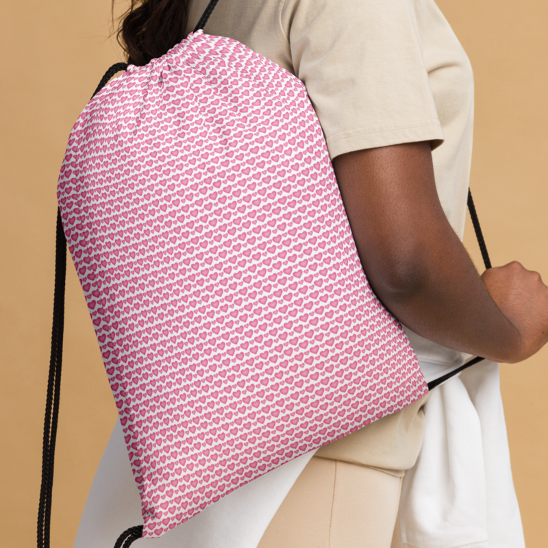 Pink Hearts on the White Background Drawstring bag - Inspire Uplift