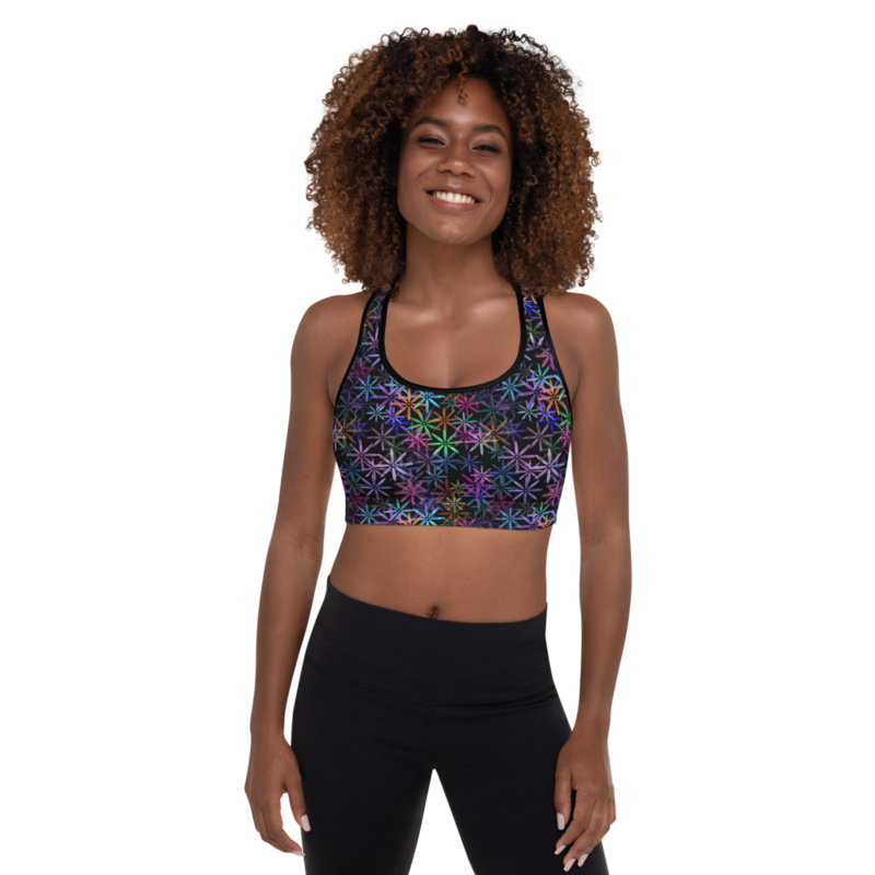 Neon Sparkle Flowers Pattern Padded Sports Bra | Inspire Uplift