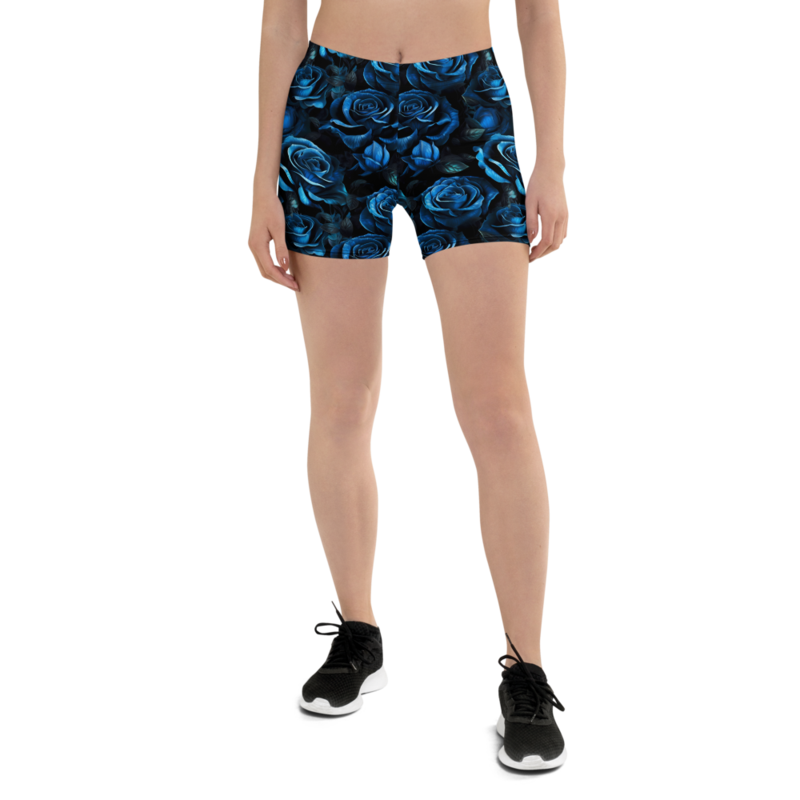 Blue and Black Rose Flowers Seamless Pattern Shorts | Inspire Uplift