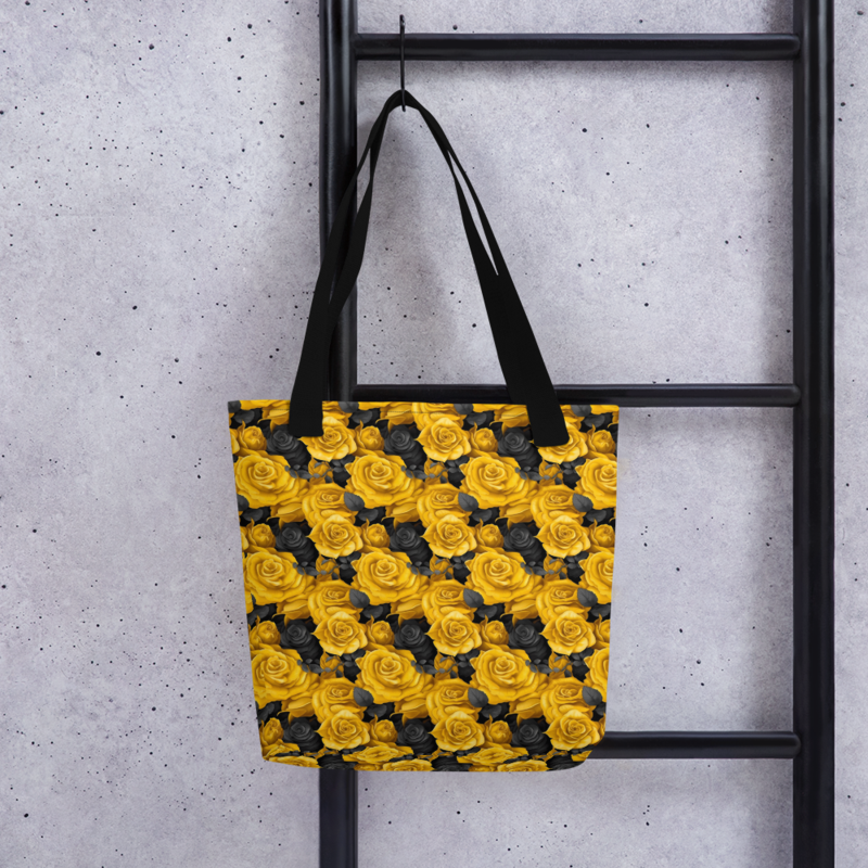 Yellow and Black Rose Flowers Seamless Pattern Tote bag | Inspire Uplift
